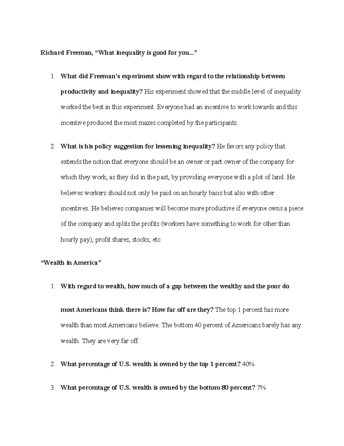 SOC 373 Study Notes - Richard Freeman, “What inequality is good for you ...