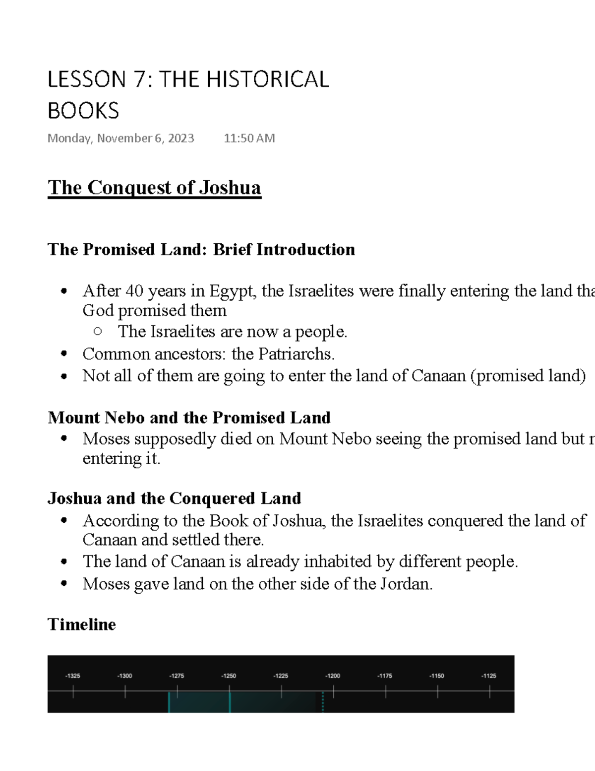 Lesson 7 THE Historical Books - The Conquest of Joshua The Promised ...