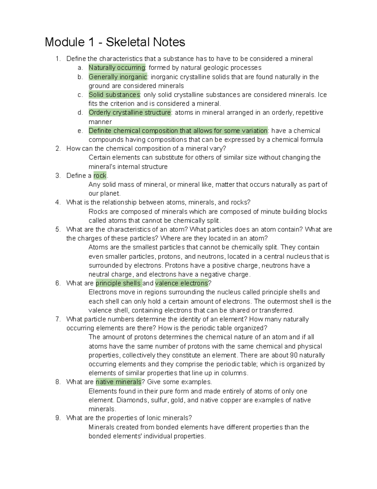 Module 1 - Skeletal Notes - Define the characteristics that a substance ...