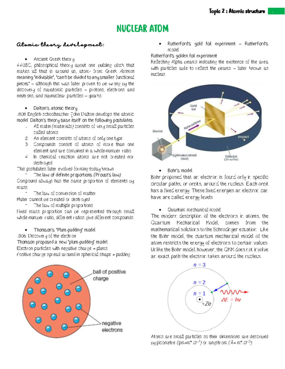 Chem atomic structure notes - NUCLEAR ATOM Ancient Greek theory 440BC ...