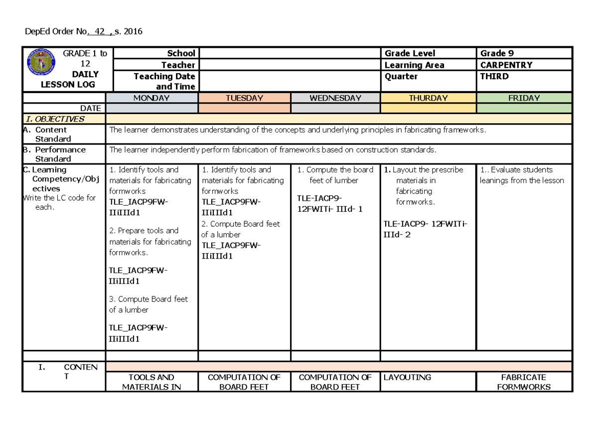 Dll carpentry third quarter Compress Masonry Module Materials DepEd