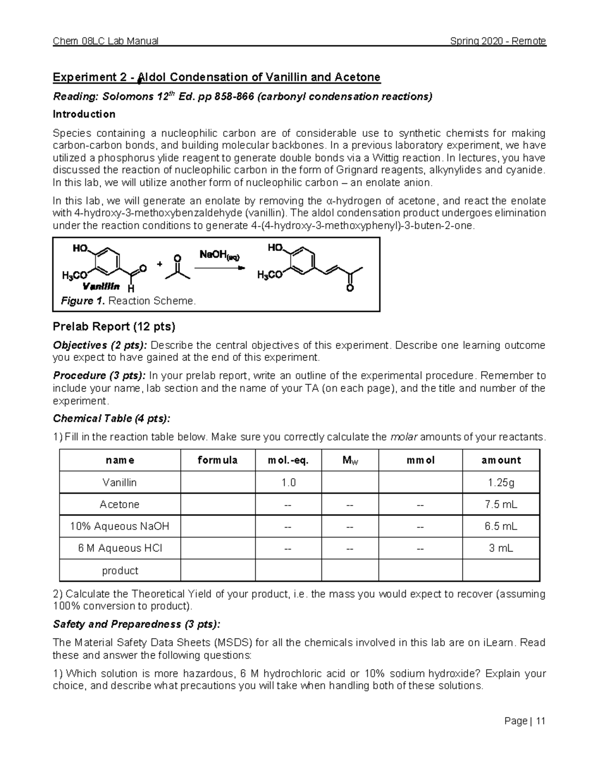 Xpt 2 - xpt 2 lab manual - Experiment 2 - Aldol Condensation of ...