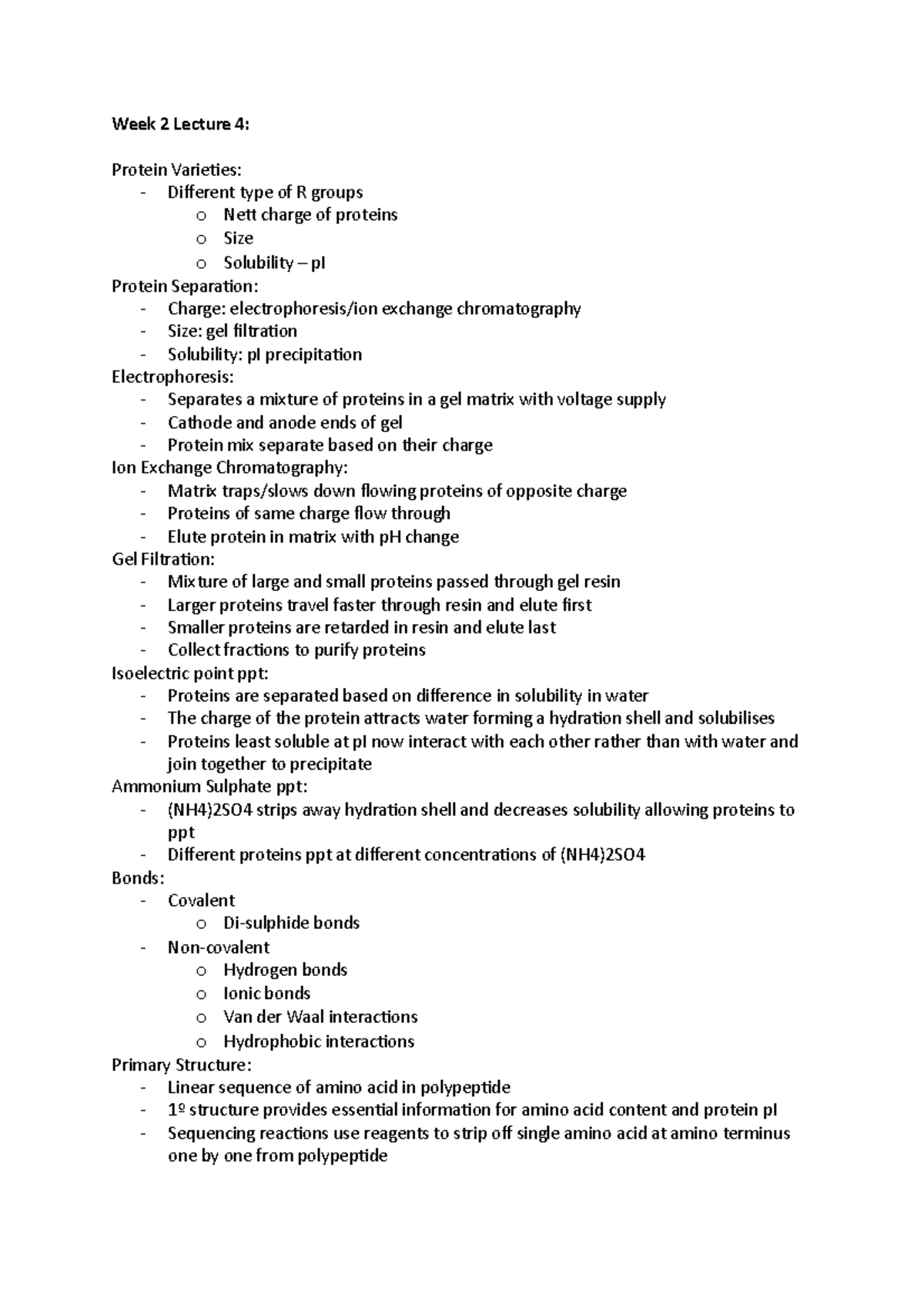 Week 2 Lecture Notes - Week 2 Lecture 4: Protein Varieties: - Different ...