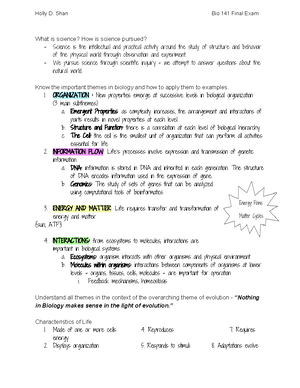 BIOL 141 Unit 1 Study Guide - Biology 141 Study Questions Chapter 1 ...