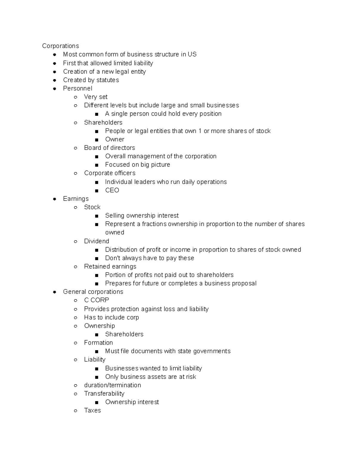 Corporations Lecture - Corporations Most common form of business ...
