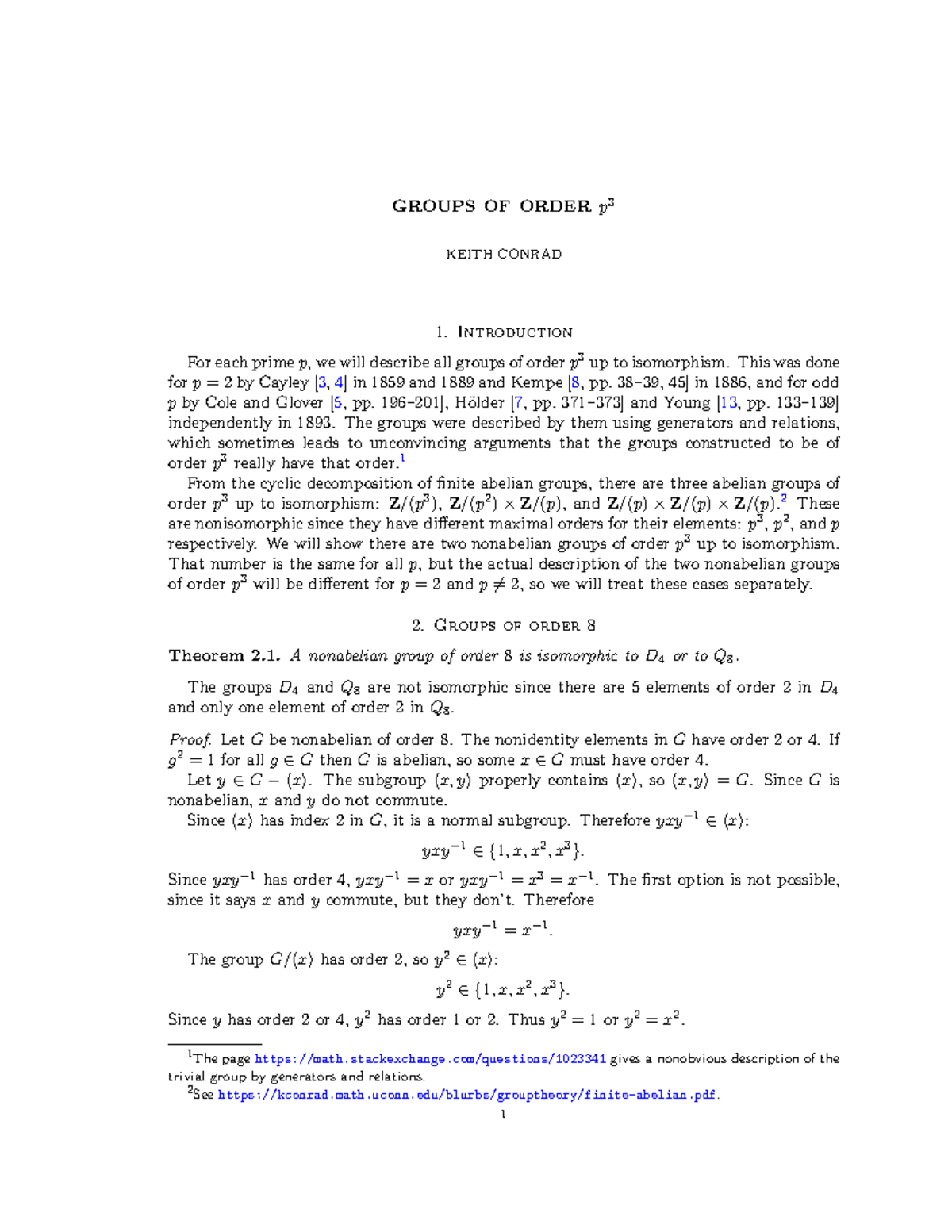 Groupsp 3 - NOTES FOR COURSE - GROUPS OF ORDER p 3 KEITH CONRAD ...