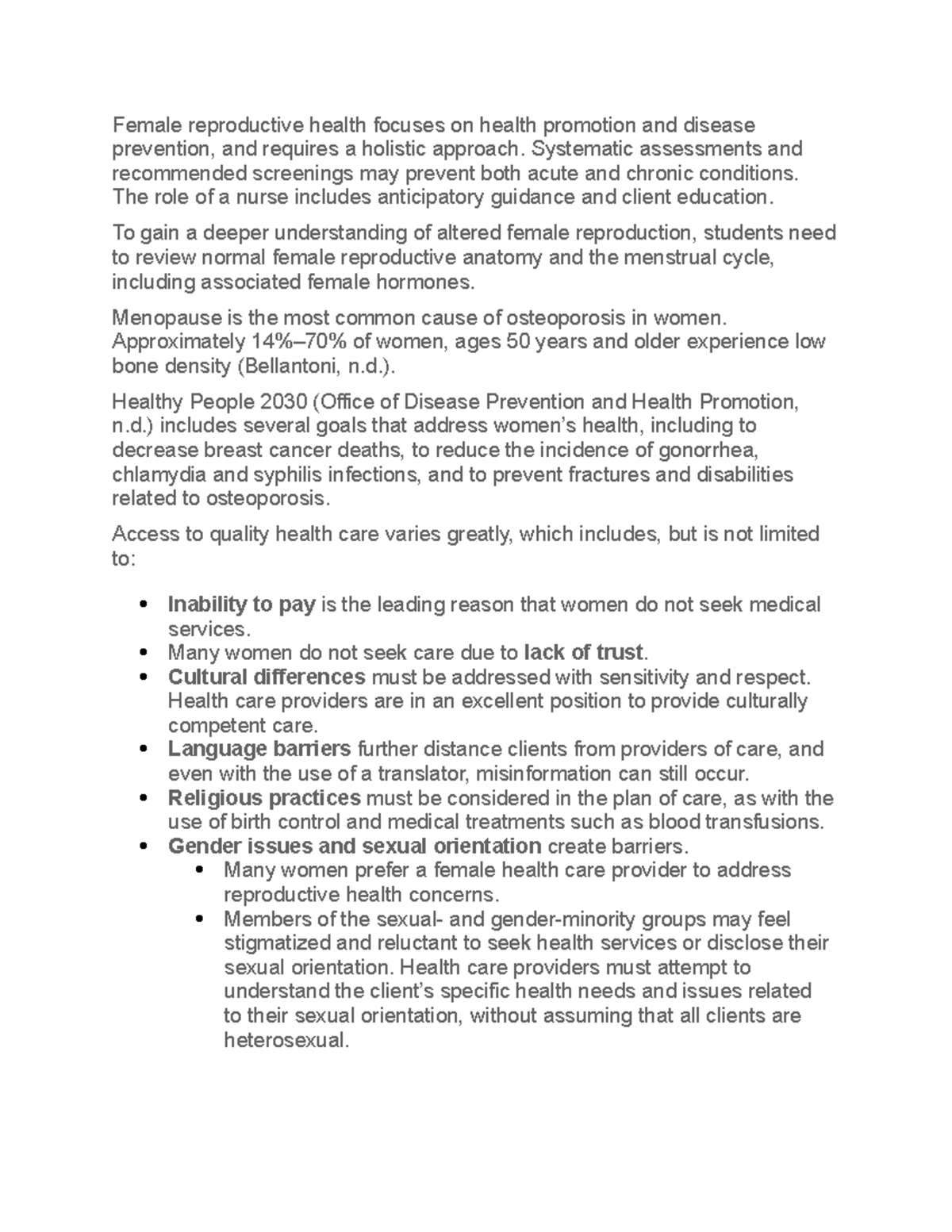 Female Reproductive - notes - Female reproductive health focuses on ...