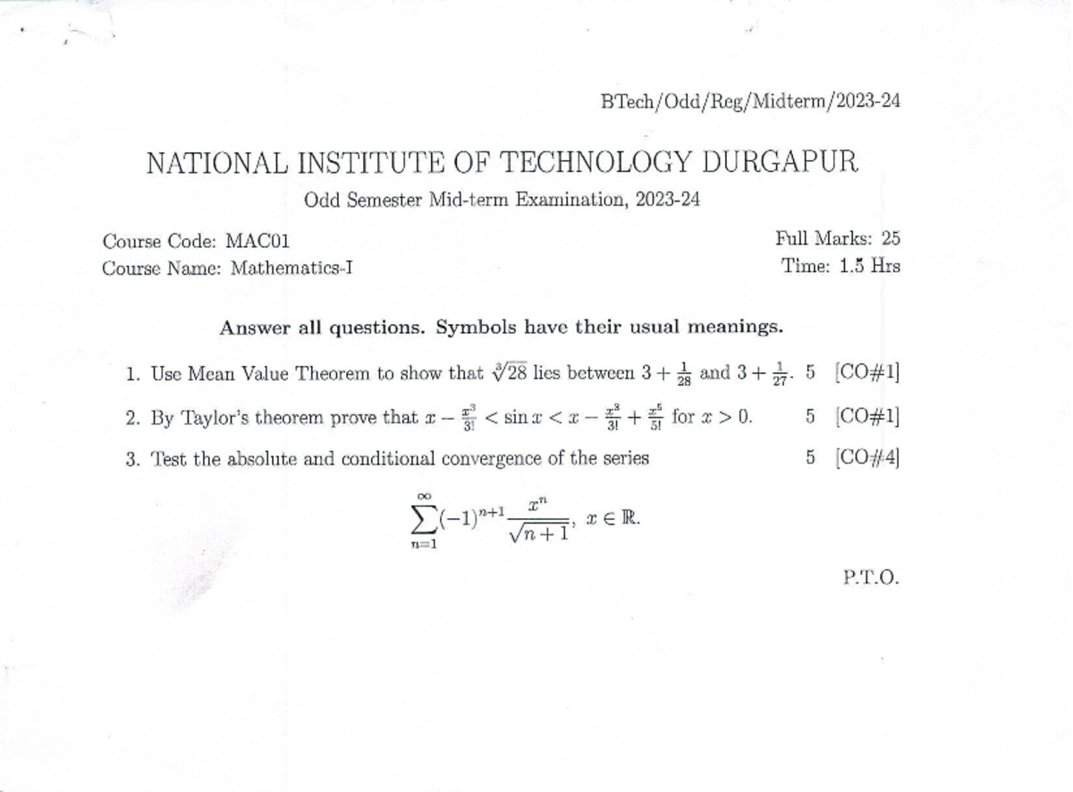MAC Odd Sem Mid-term 2023-24 - NATIONAL INSTITUTE OF TECHNOLOGY DURGAPUR Odd Semester ...