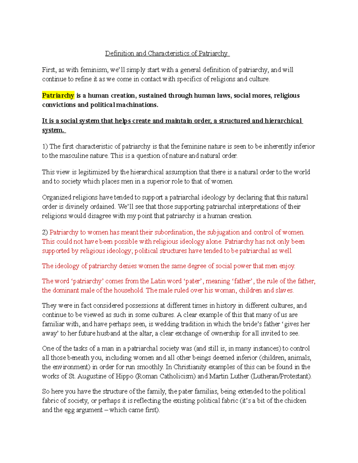 Patriarchy lecture - Definition and Characteristics of Patriarchy First ...