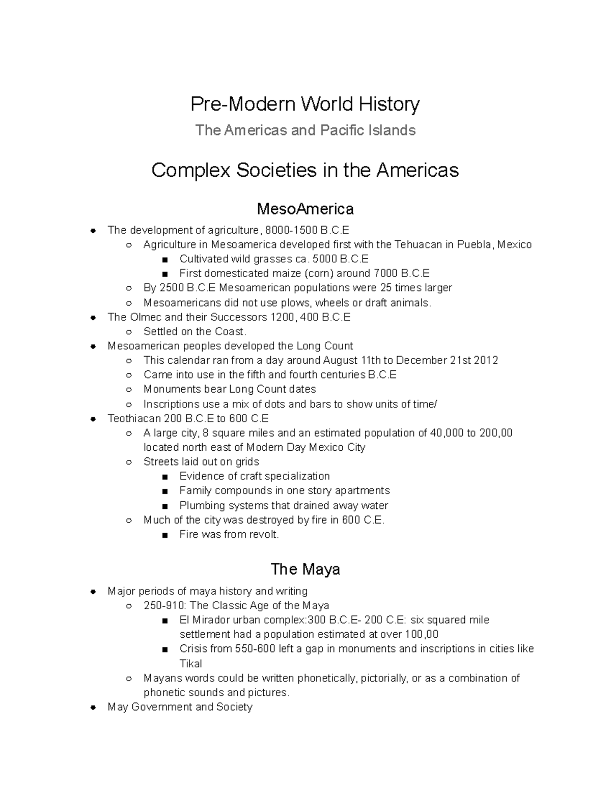 Meso America and Mayan - Notes from Nicholas Zellar's History 1111 ...