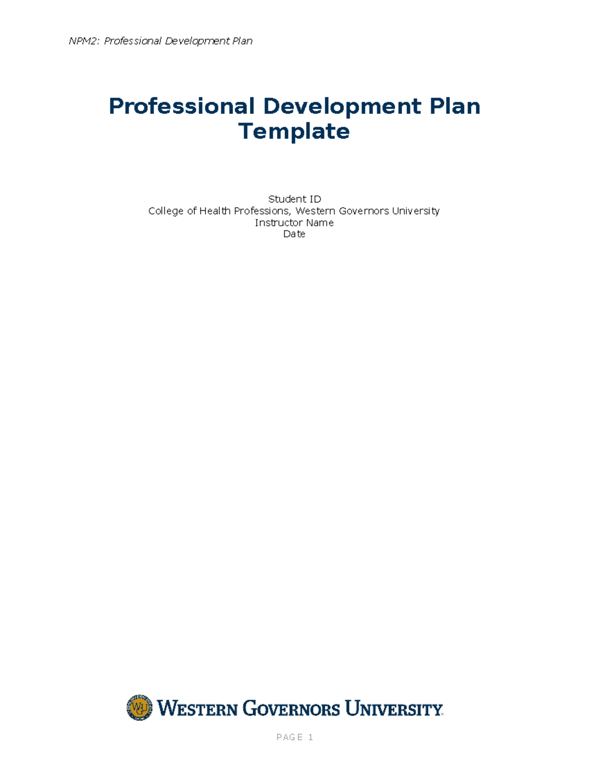 Professional Development Plan Template - NPM2: Professional Development ...
