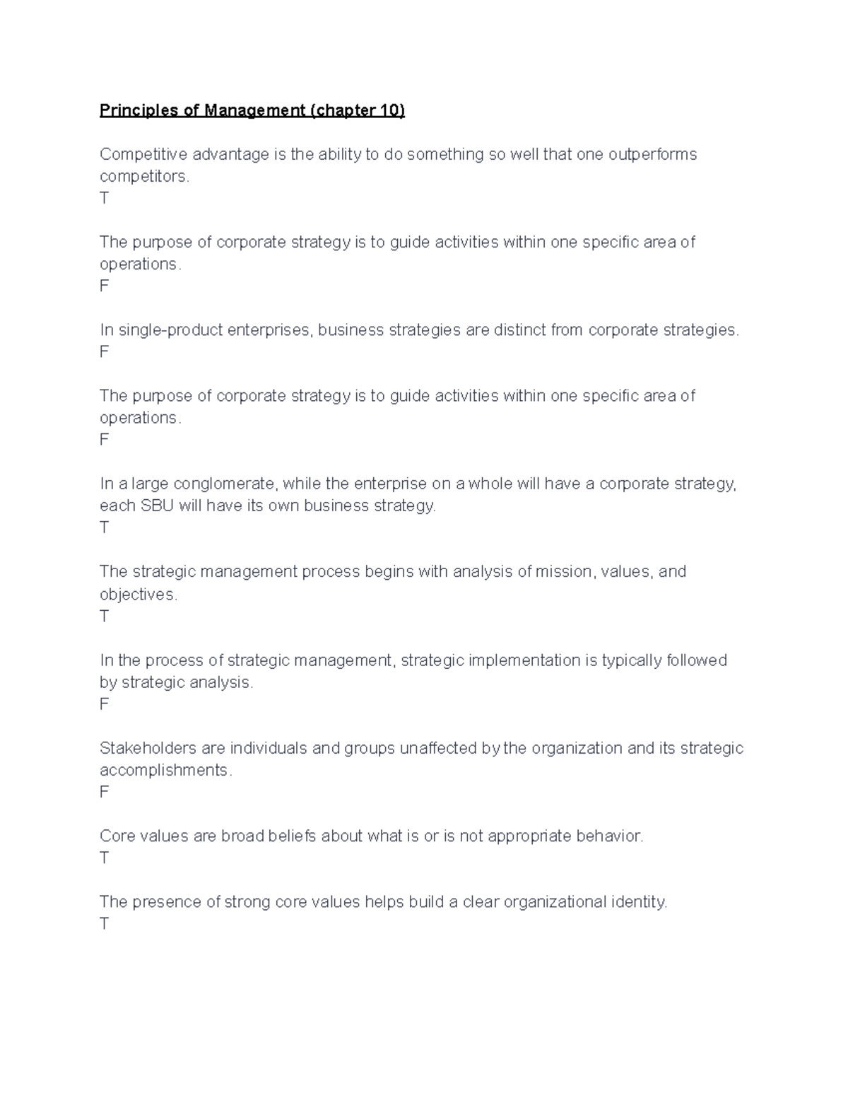 Principles of management (chapter 10) true of false - Principles of ...