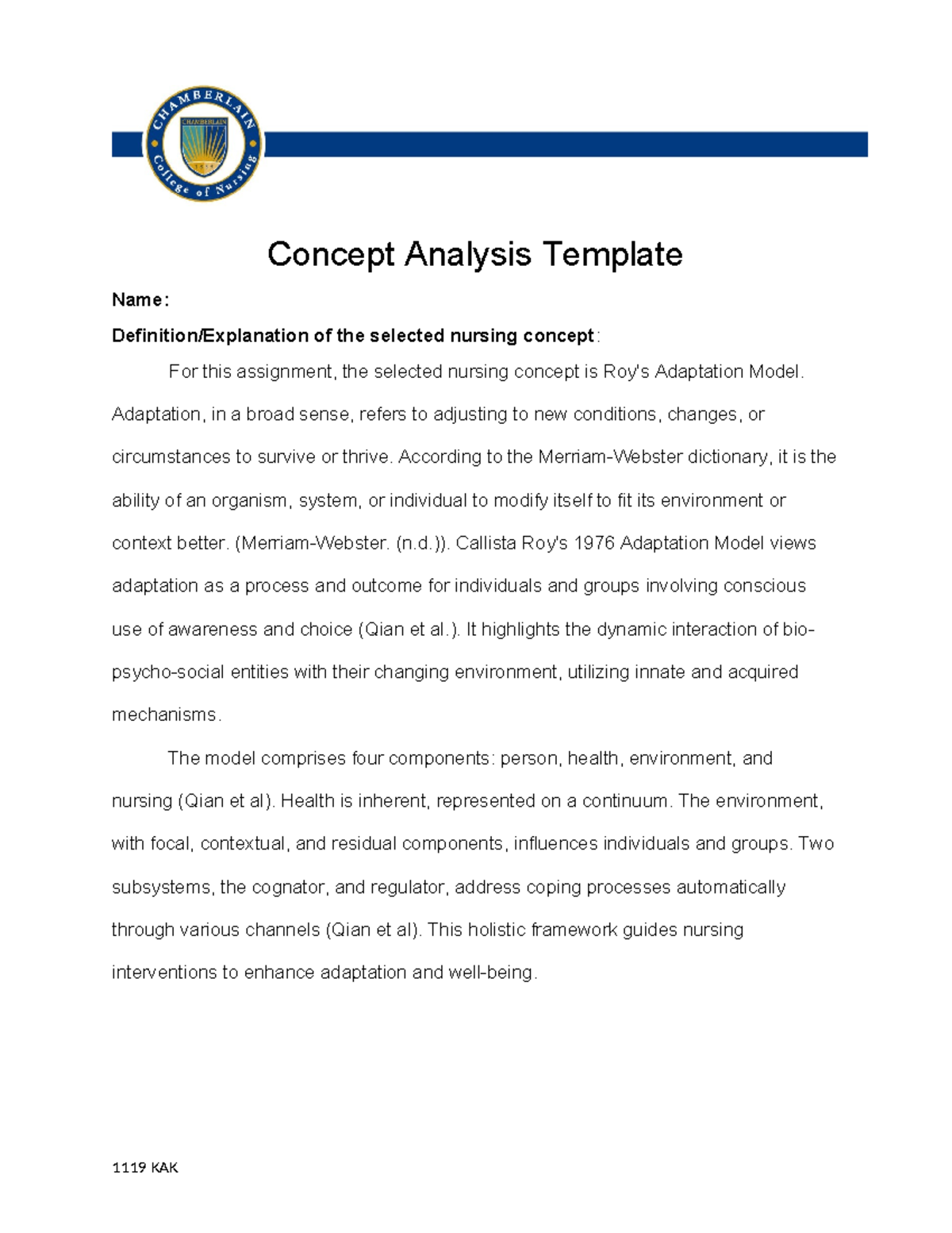 NR501NP Concept Analysis - Concept Analysis Template Name: Definition ...