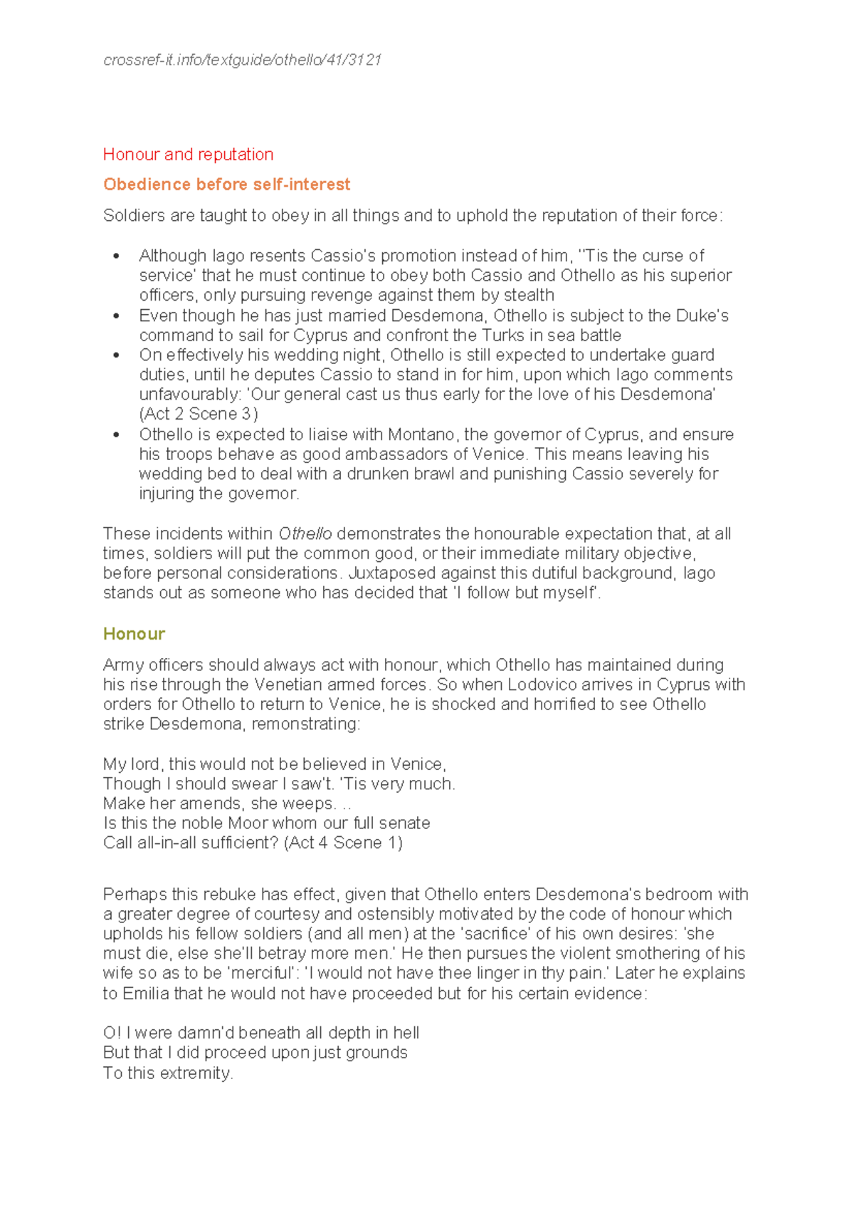 Honour and reputation notes - Honour and reputation Obedience before ...