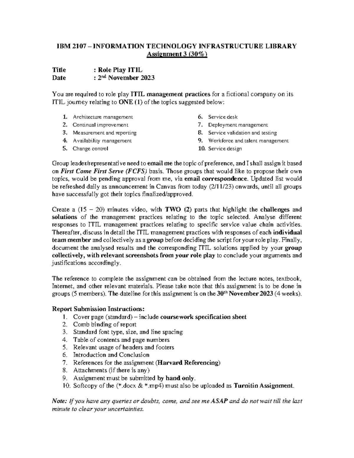 IBM2107 A3 - Assignment question - IBM 2107 – INFORMATION TECHNOLOGY ...