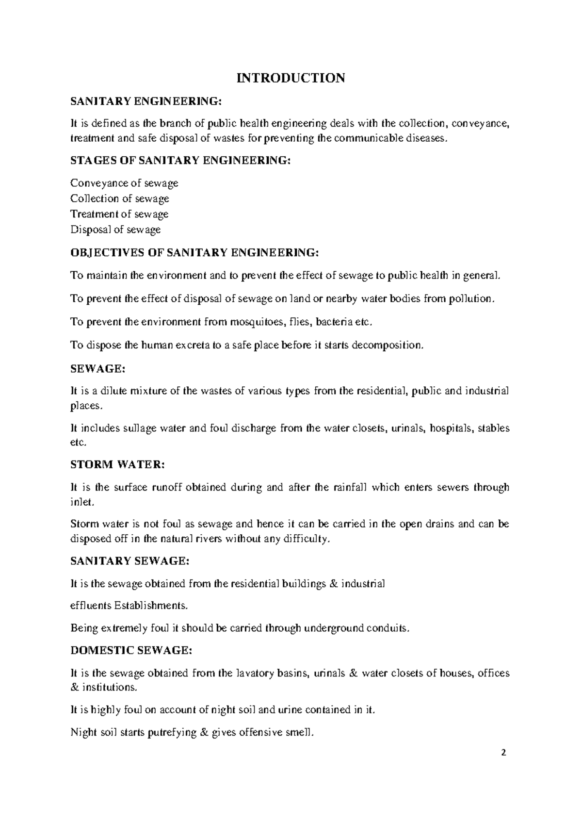 Sewerage System - SANITARY ENGINEERING: INTRODUCTION It is defined as ...