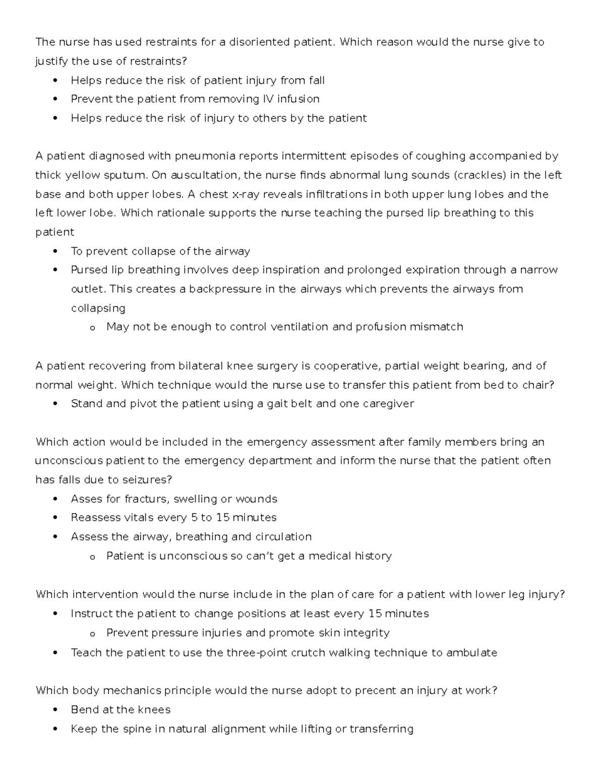 Missed 204 questions - Lecture notes from Med Surge - The nurse has ...