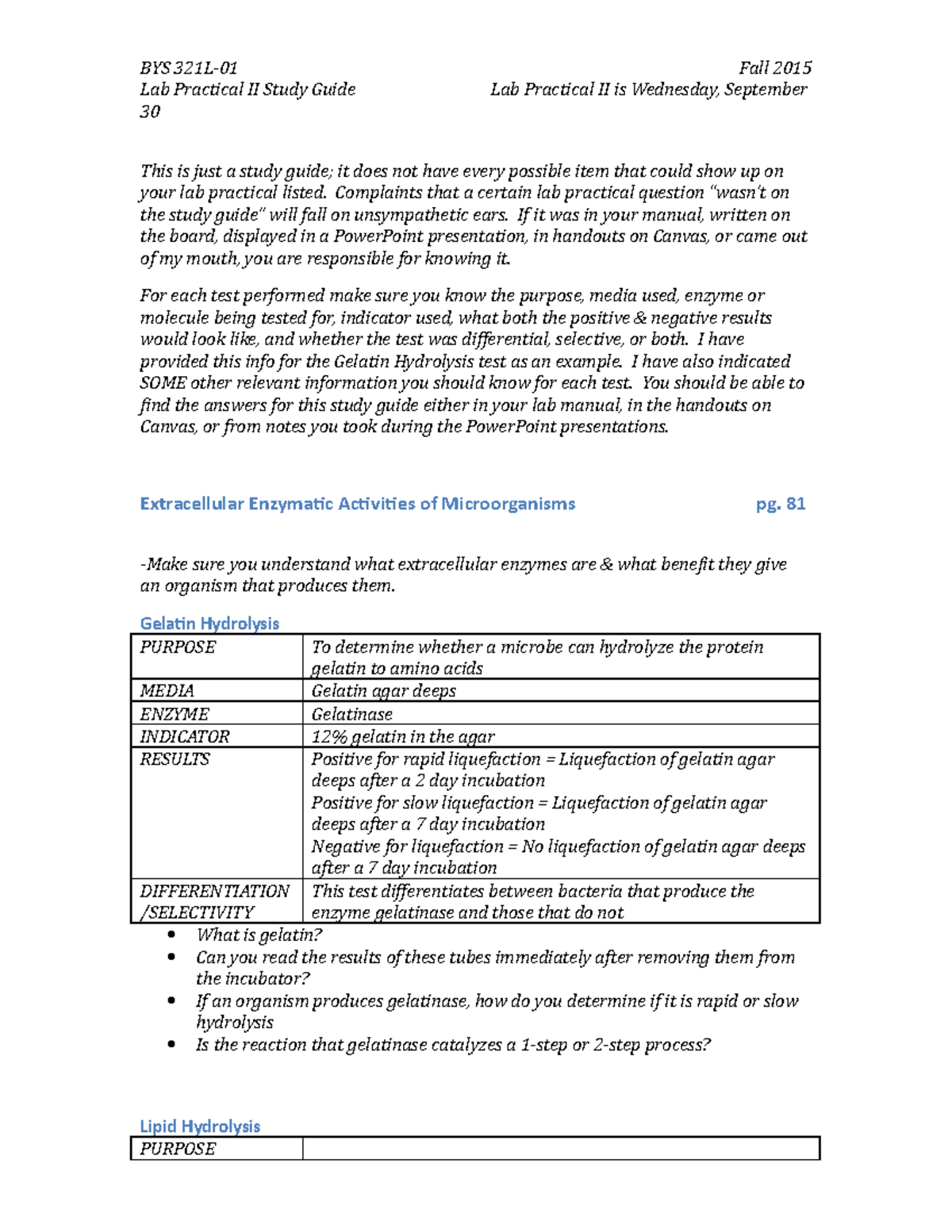 BYS 321 Lab Practical 2 Study Guide - Lab Practical II Study Guide Lab ...
