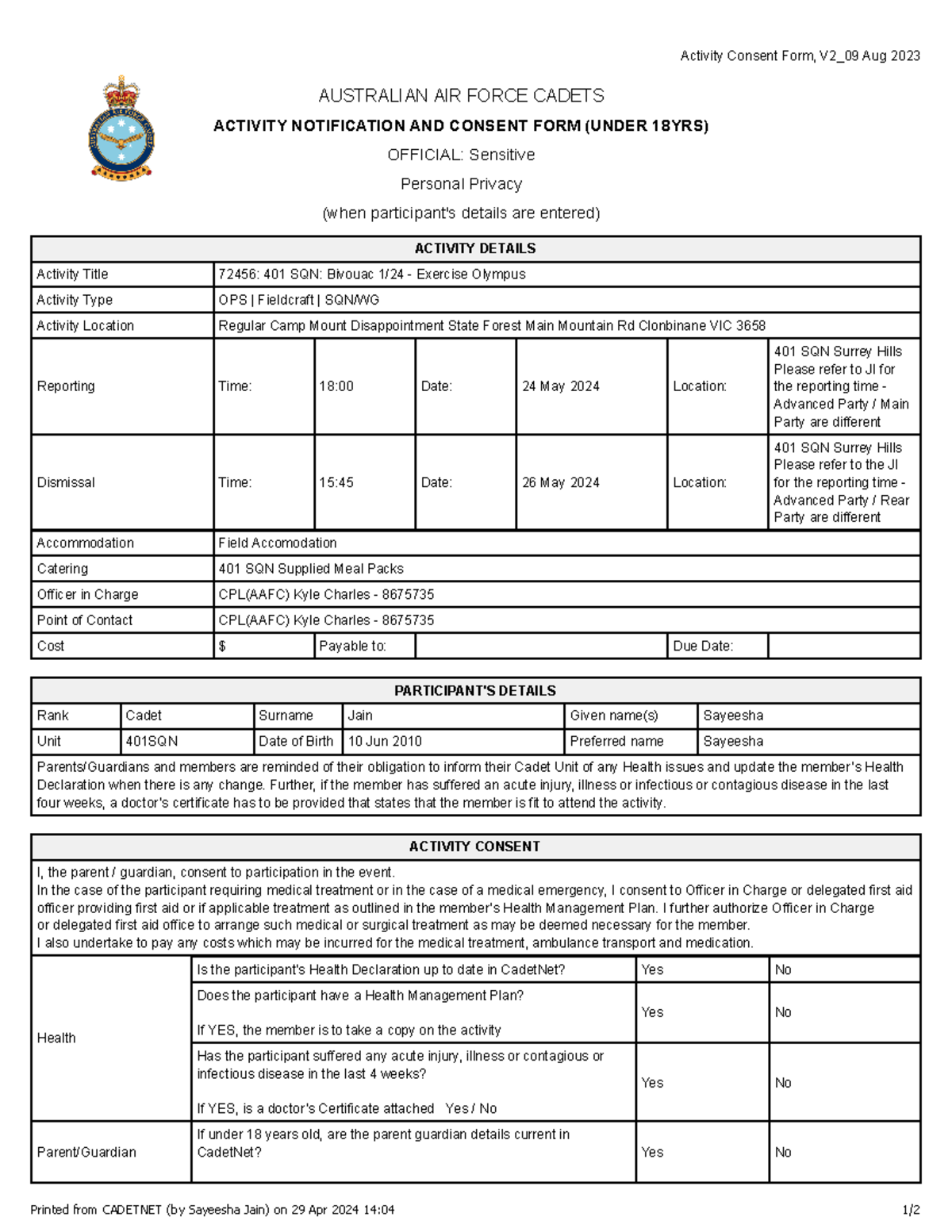 Consent-2435733-20240429 - AUSTRALIAN AIR FORCE CADETS ACTIVITY ...