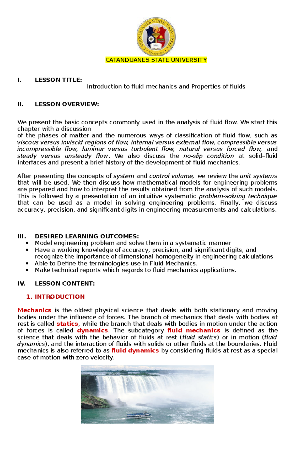 Lesson on Introduction to fluid mechanics and Properties of fluids - I ...