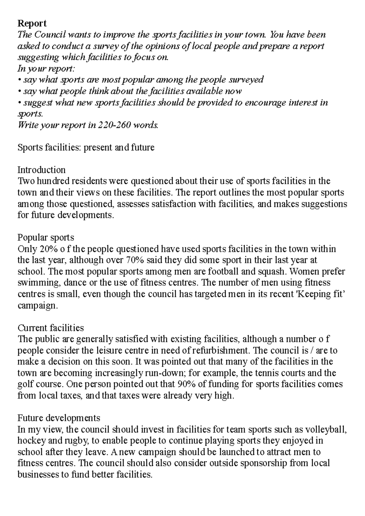Report Writing Sample For CAE Exam C1 Report The Council Wants To