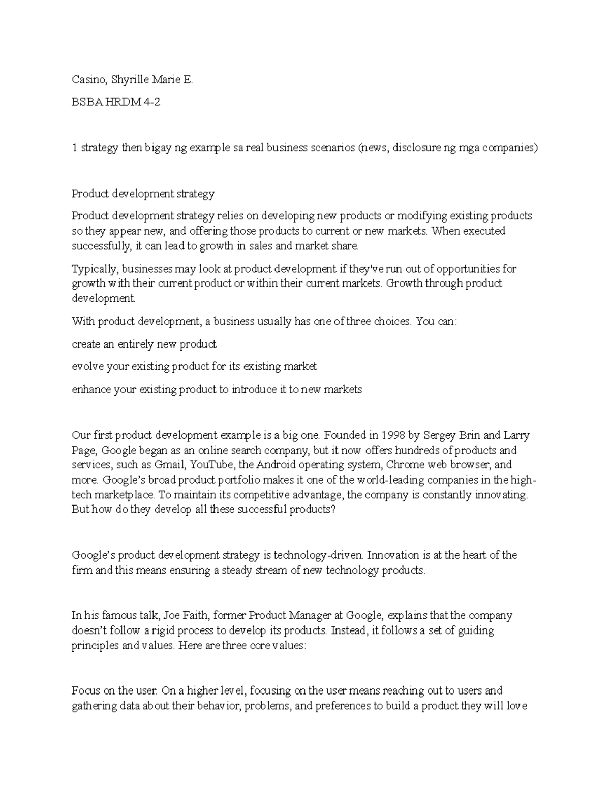 Strat - Casino, Shyrille Marie E. BSBA HRDM 4- 1 strategy then bigay ng ...