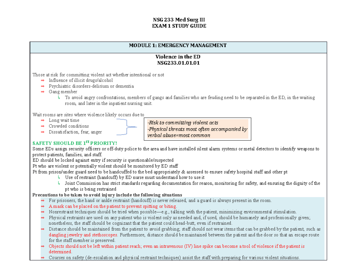 MT-EXAM 1 Spring '23 - Exam Study Guide - NSG 233 Med Surg III EXAM 1 ...