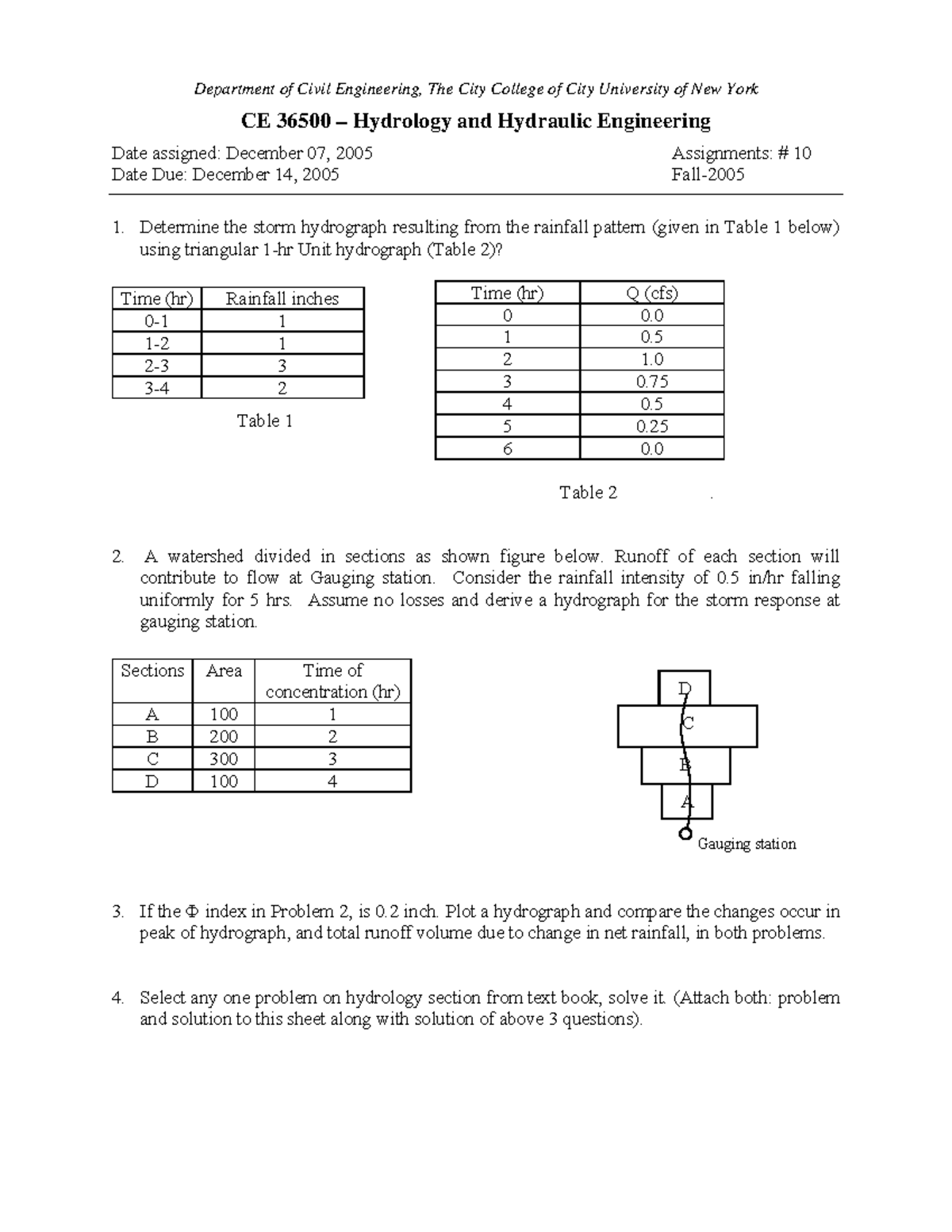 CE365 Hydro, HW 10 - homework - Department of Civil Engineering, The ...