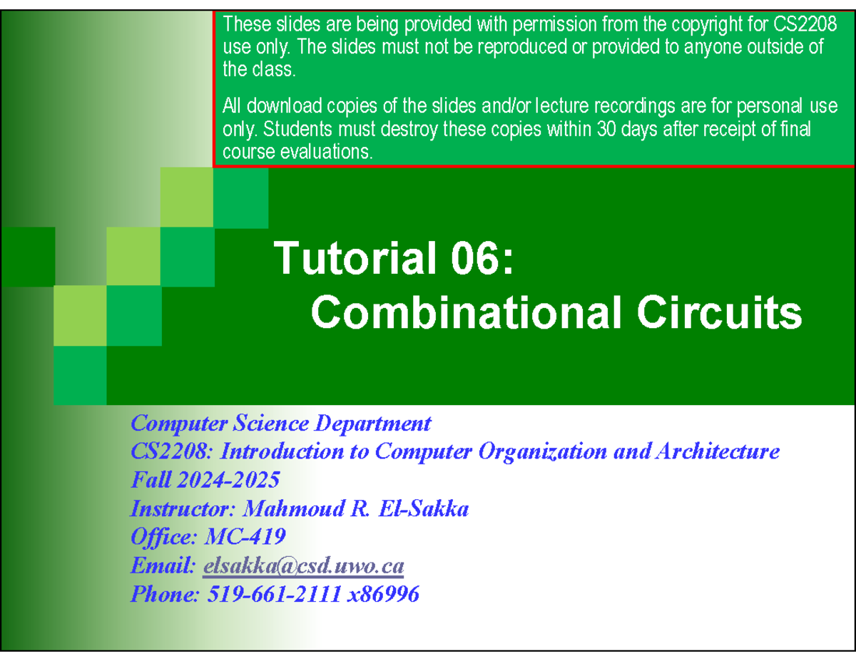 Tutorial 06 Combinational Circuits - Tutorial 06: Combinational Circuits Computer Science - Studocu