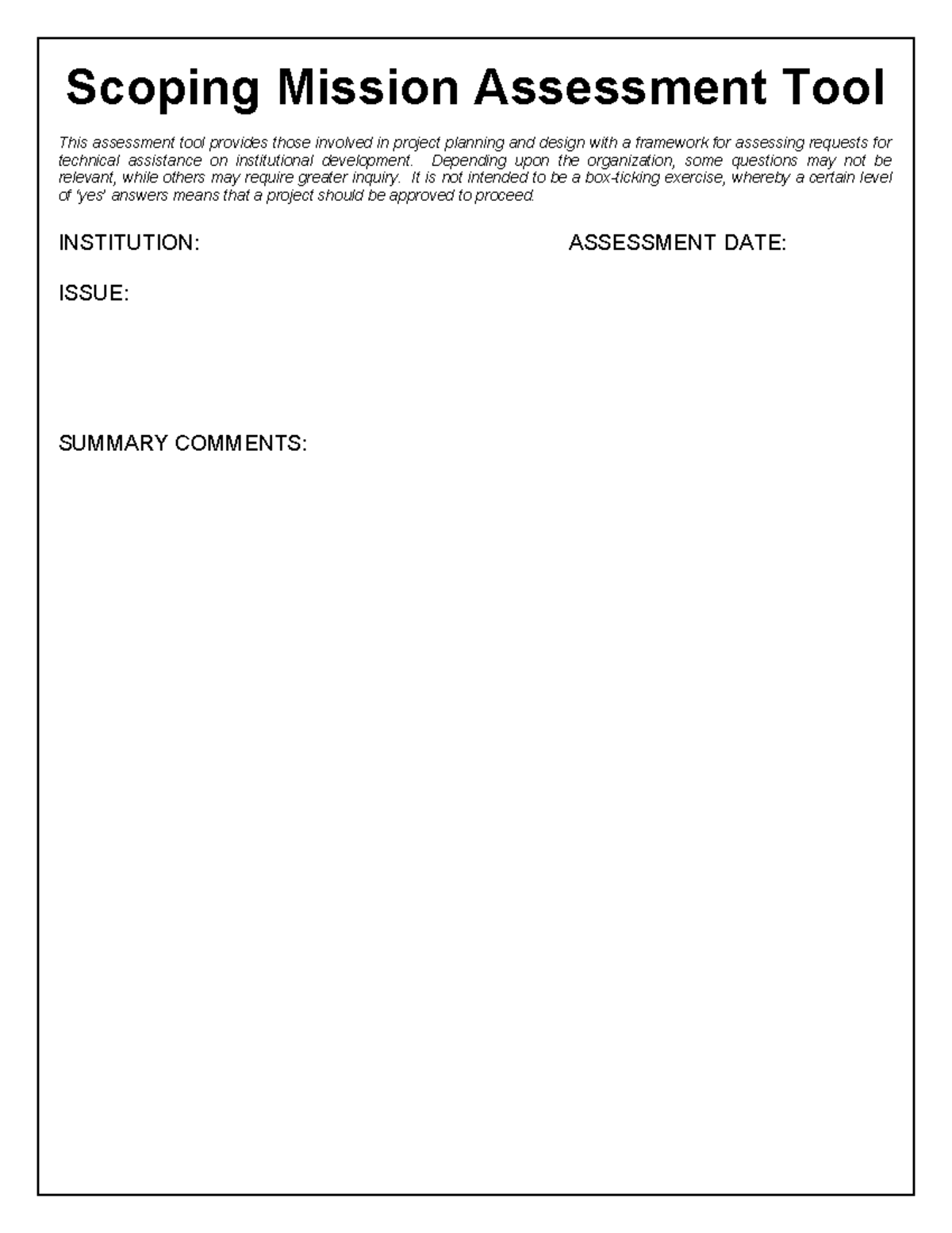 SMAT - scoping mission assessment tool - Scoping Mission Assessment ...