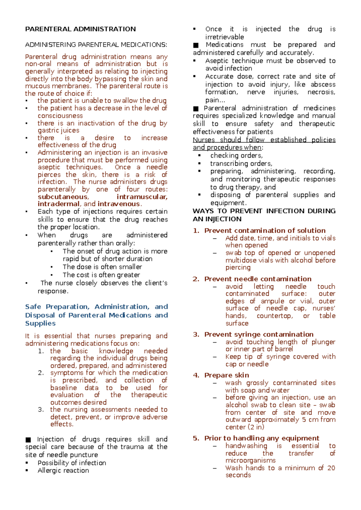Parenteral- Administration Notes - PARENTERAL ADMINISTRATION ...