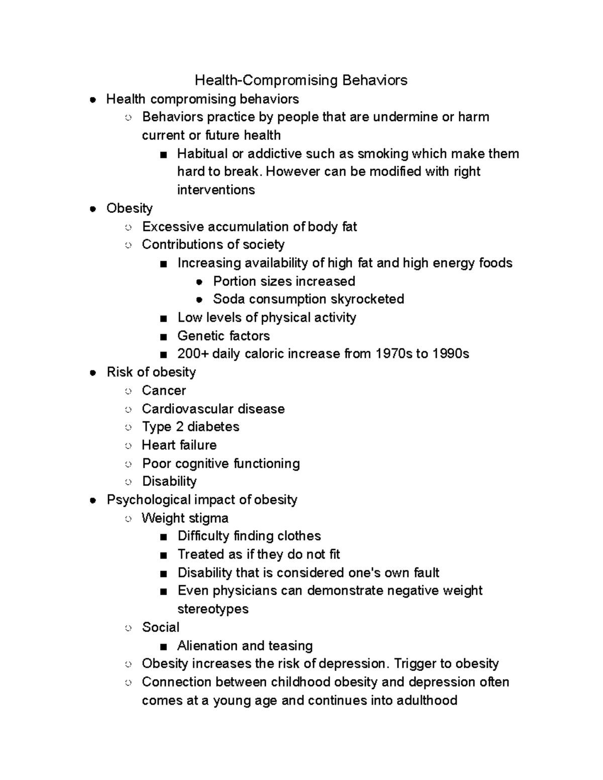 Chapter 5 - Health Compromising Behaviors Lecture Notes - Health ...