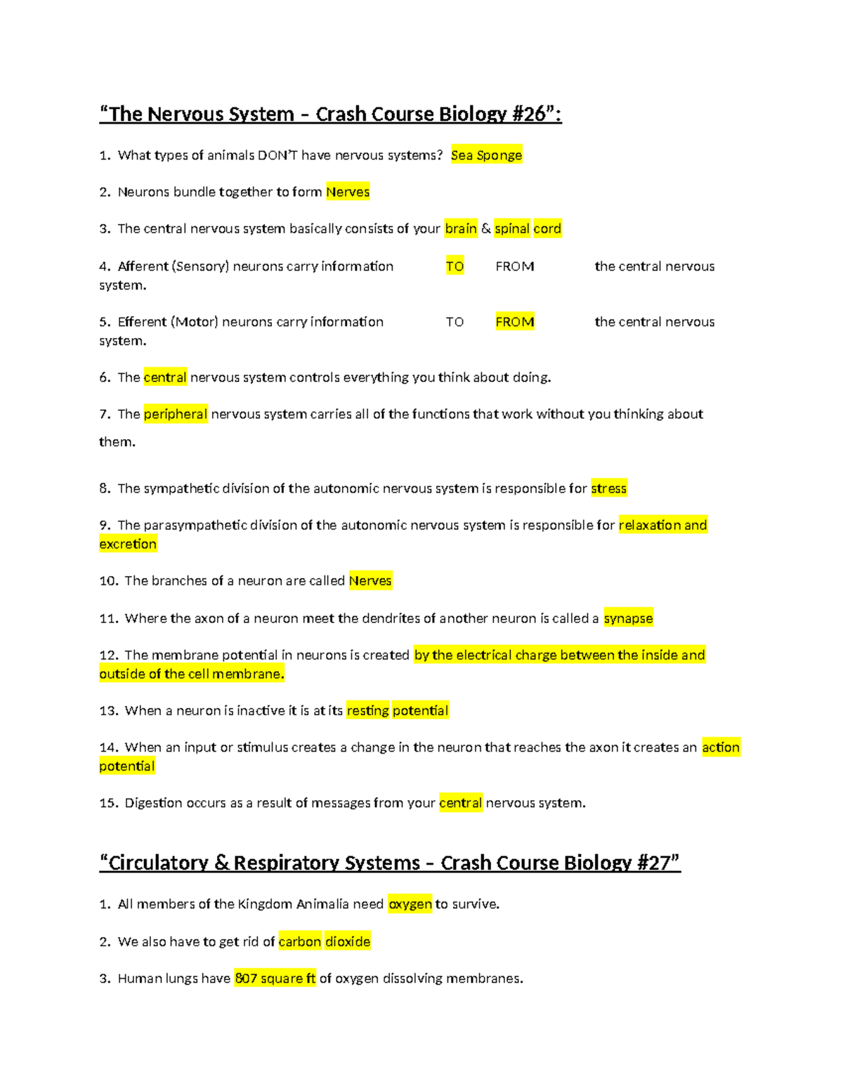 Crash Course Body Systems and Immunity - “The Nervous System – Crash ...