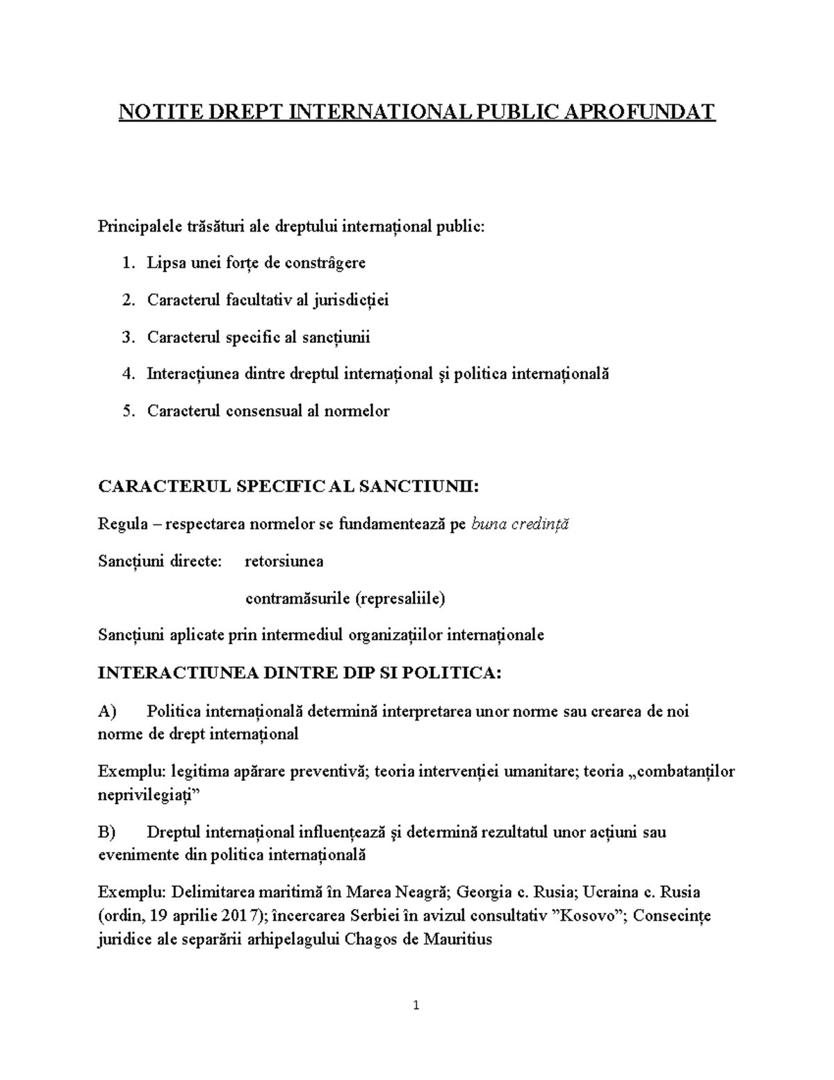 Notite 1 - NOTITE DREPT INTERNATIONAL PUBLIC APROFUNDAT Principalele ...