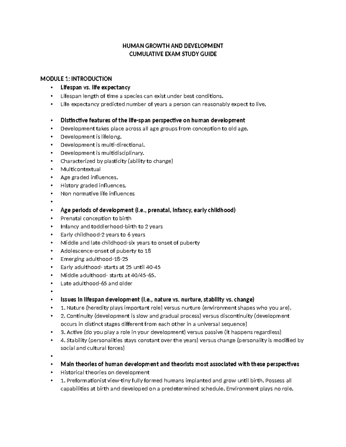 Human Development Proctored Cumulative Exam Study Guide - HUMAN GROWTH ...