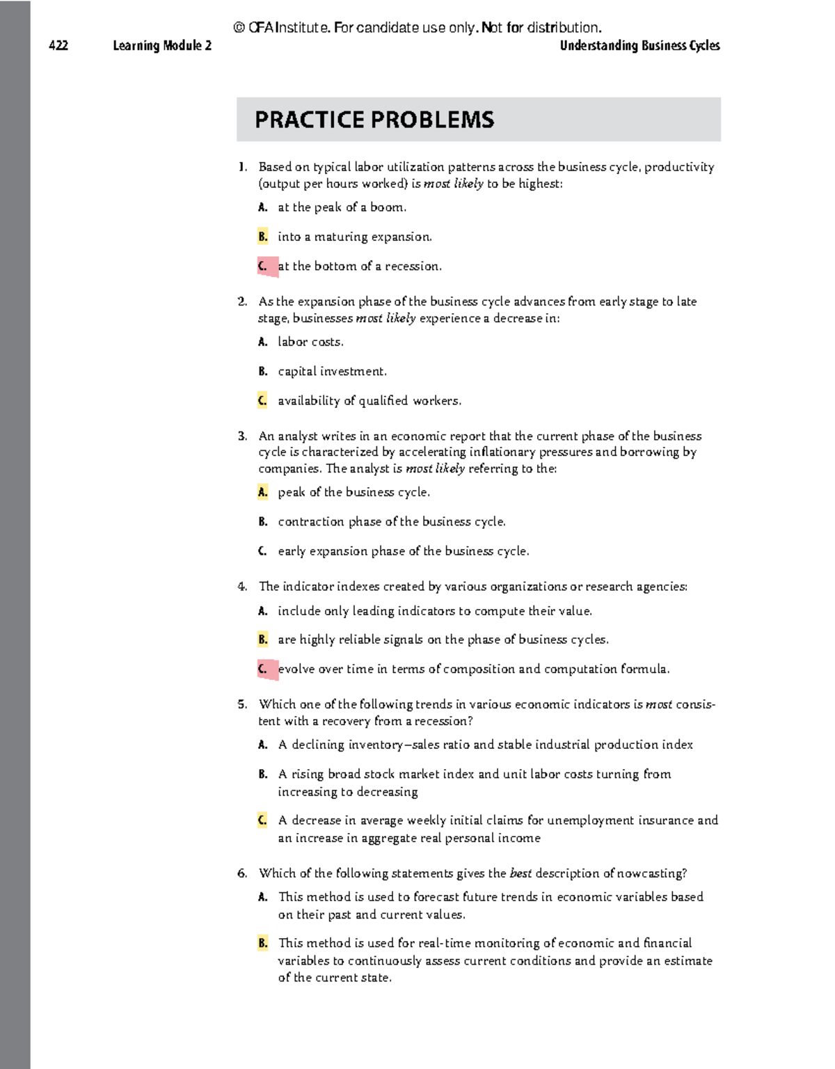 Business Cycle - This is CFA practices questions for level 1, take from ...