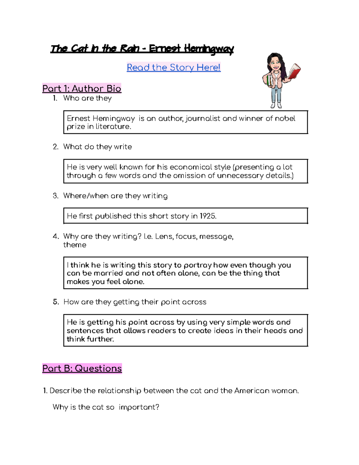 Cat in the Rain Questions - The Cat in the Rain – Ernest Hemingway Read ...