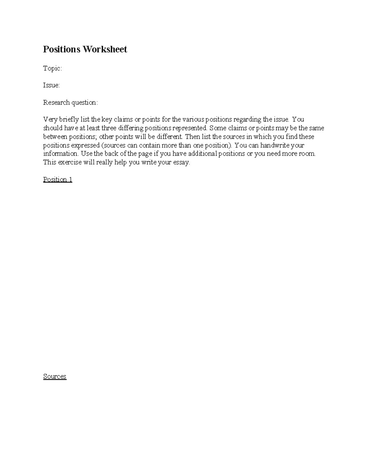 Positions worksheet - For Brother Christiansen's class. - Positions ...