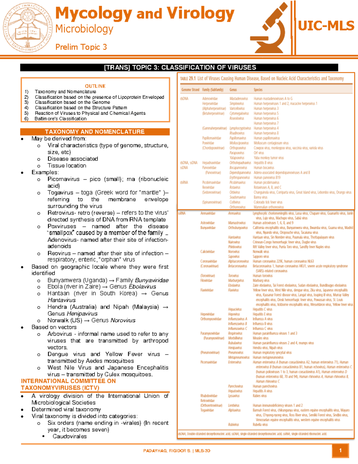 Prelim Myco VIro Topic 3- Classification of Viruses - Prelim Topic 3 ...