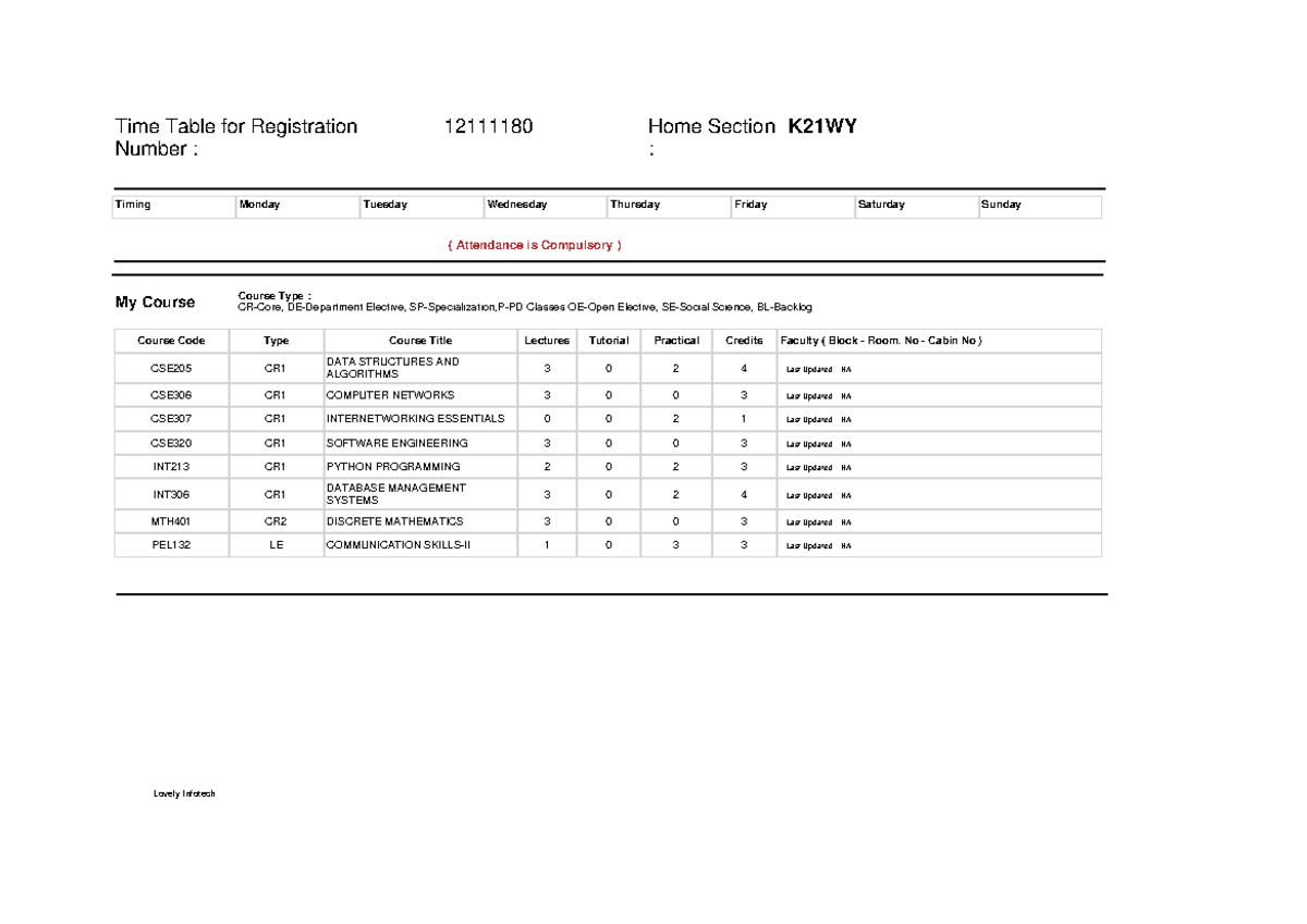 Rpt Time Table Student - Its a first year course - Timing Monday ...