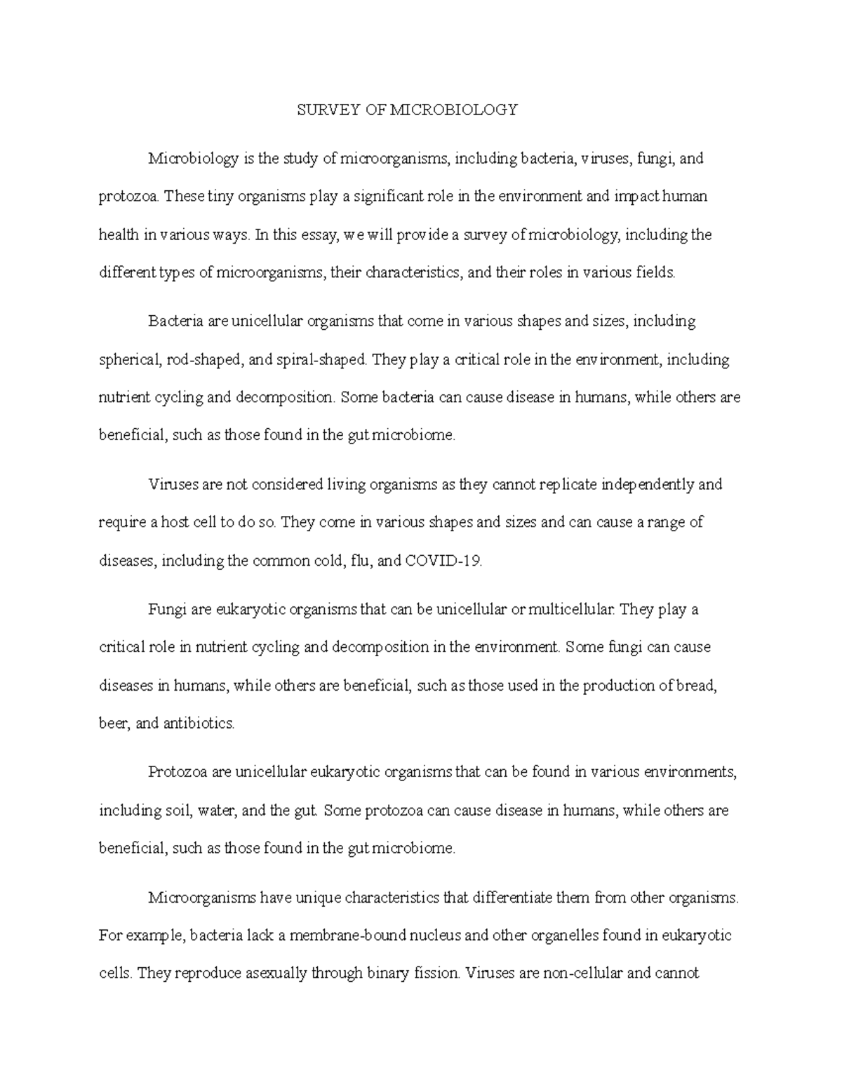 Survey OF Microbiology essay - SURVEY OF MICROBIOLOGY Microbiology is ...