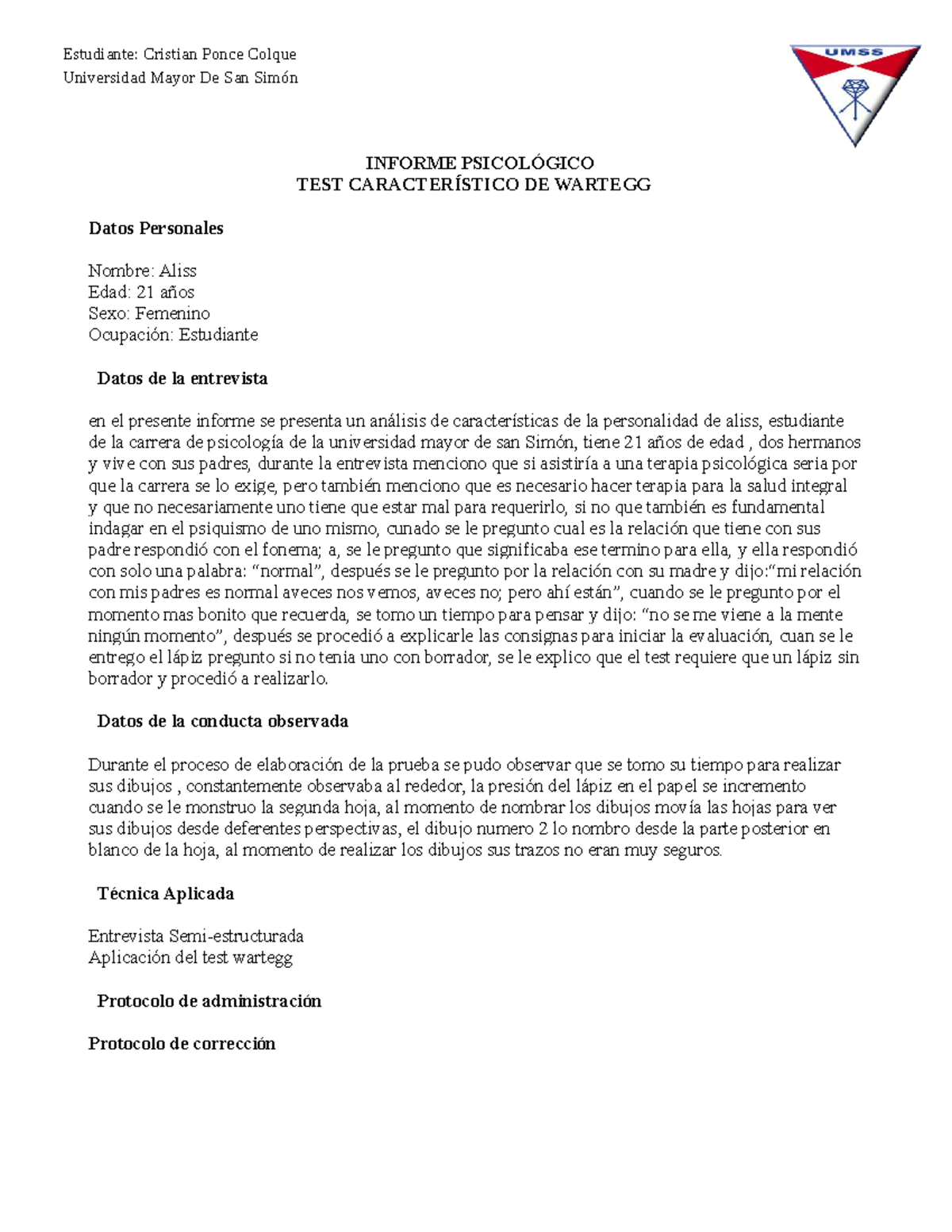 Informe alis 1 - Caso del test wartec - Estudiante: Cristian Ponce ...