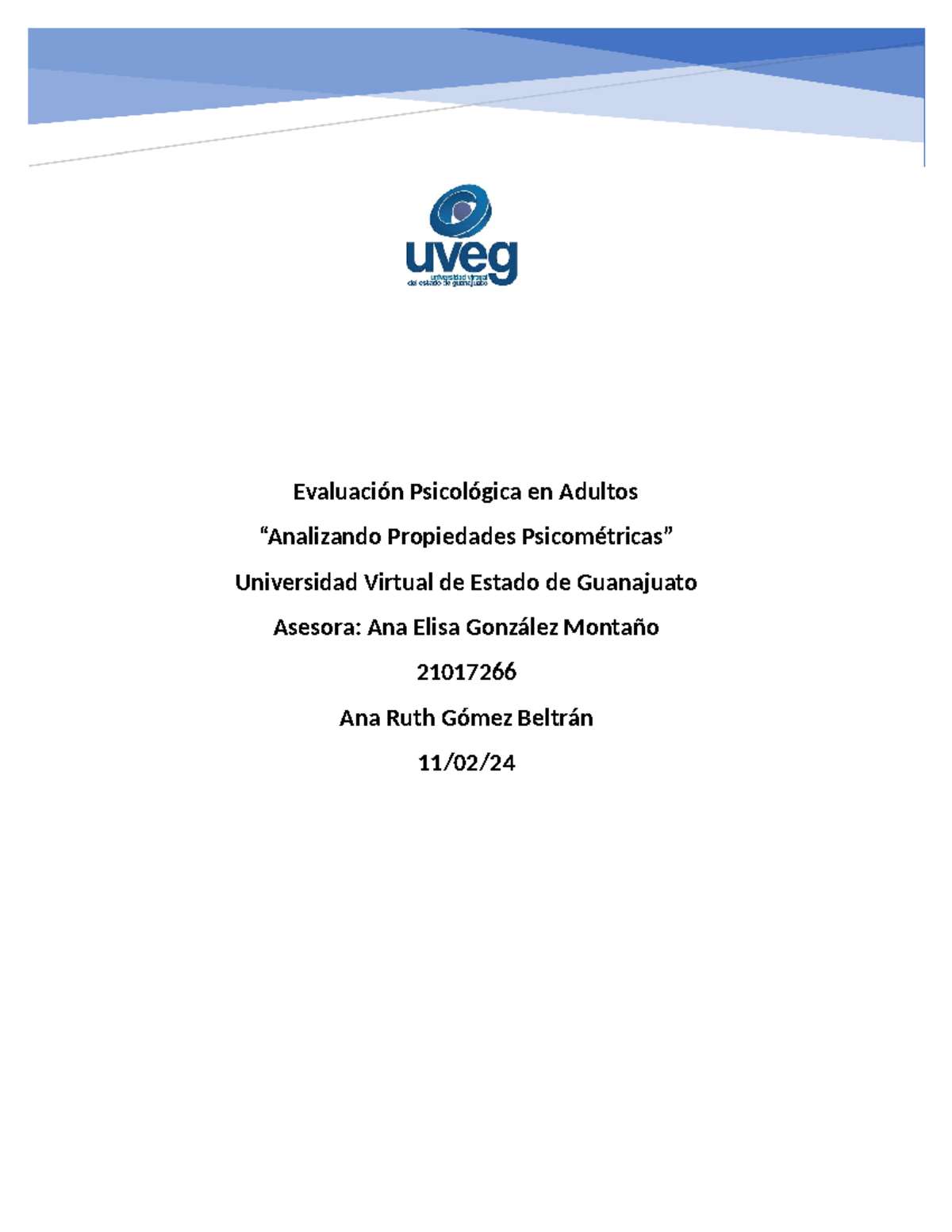 anna Reto2 Unidad1 - Evaluación Psicológica en Adultos “Analizando Propiedades Psicométricas ...