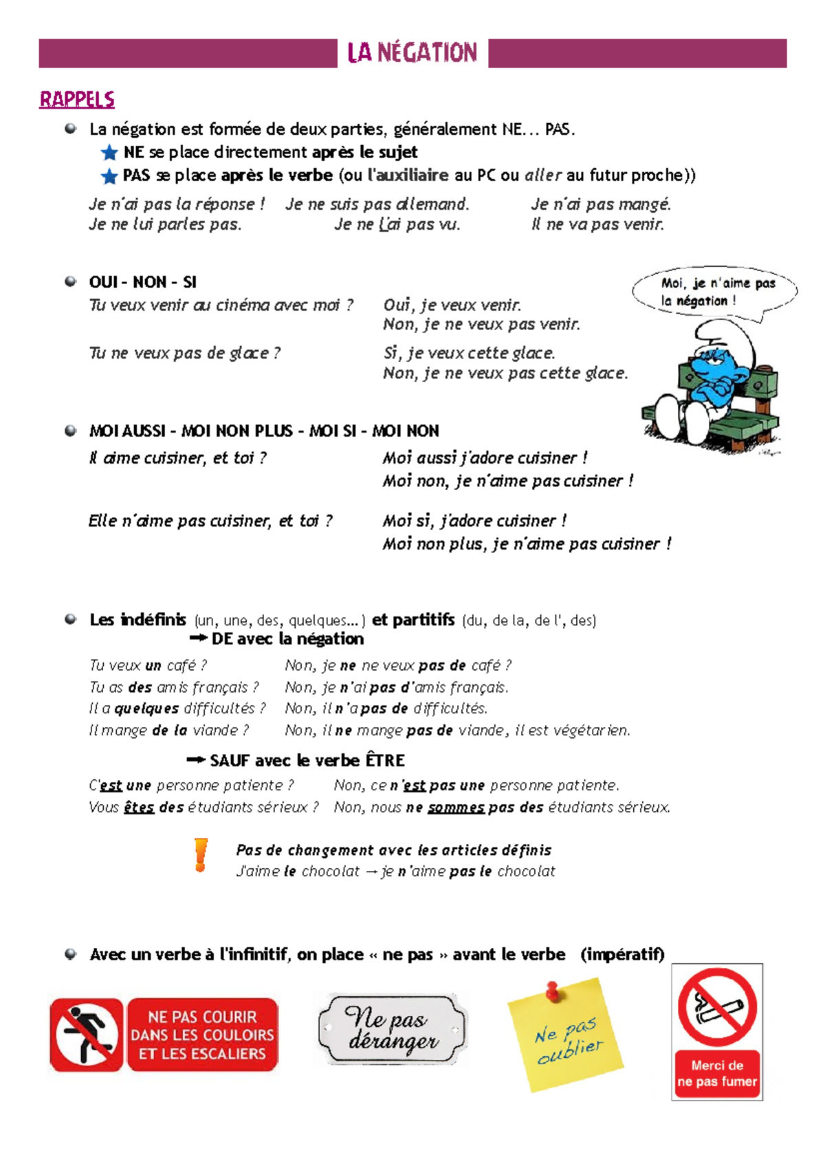 Negation - grammaire de base - LA NÉGATION RAPPELS La négation est ...