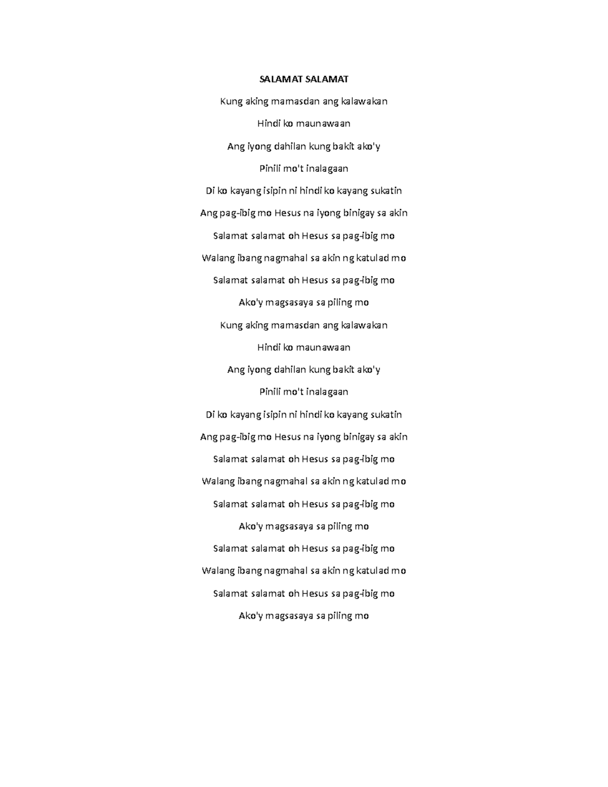 Praise and worship song - SALAMAT SALAMAT Kung aking mamasdan ang ...