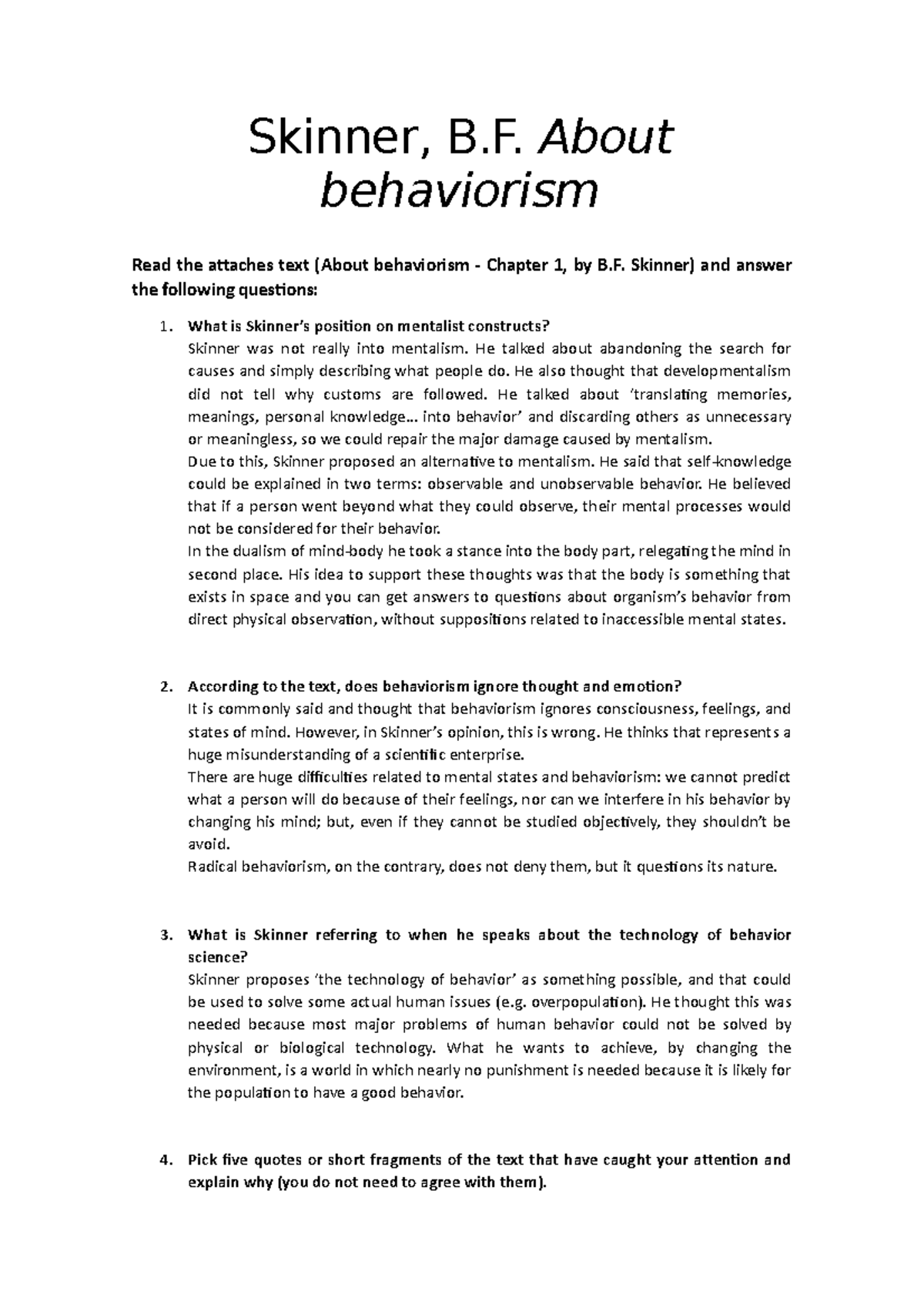 Skinner - About behaviourism - Skinner, B. About behaviorism Read the ...