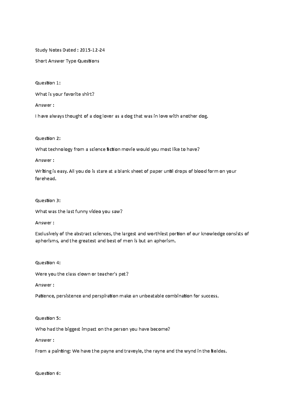 Study Notes Date9 - english - Study Notes Dated : 2015-12- Short Answer ...