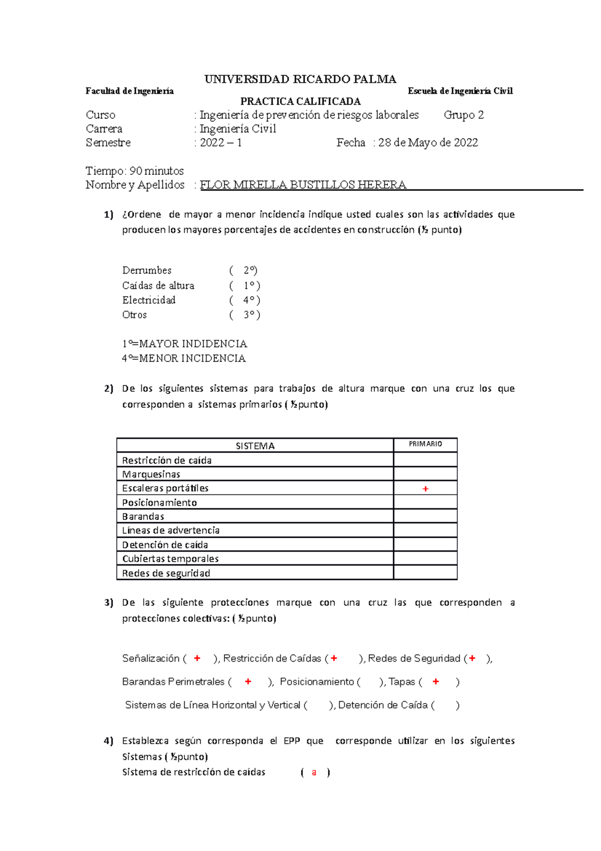 2DA Practica Calificada Prueba Grupo 2 - UNIVERSIDAD RICARDO PALMA Facultad de Ingeniería ...
