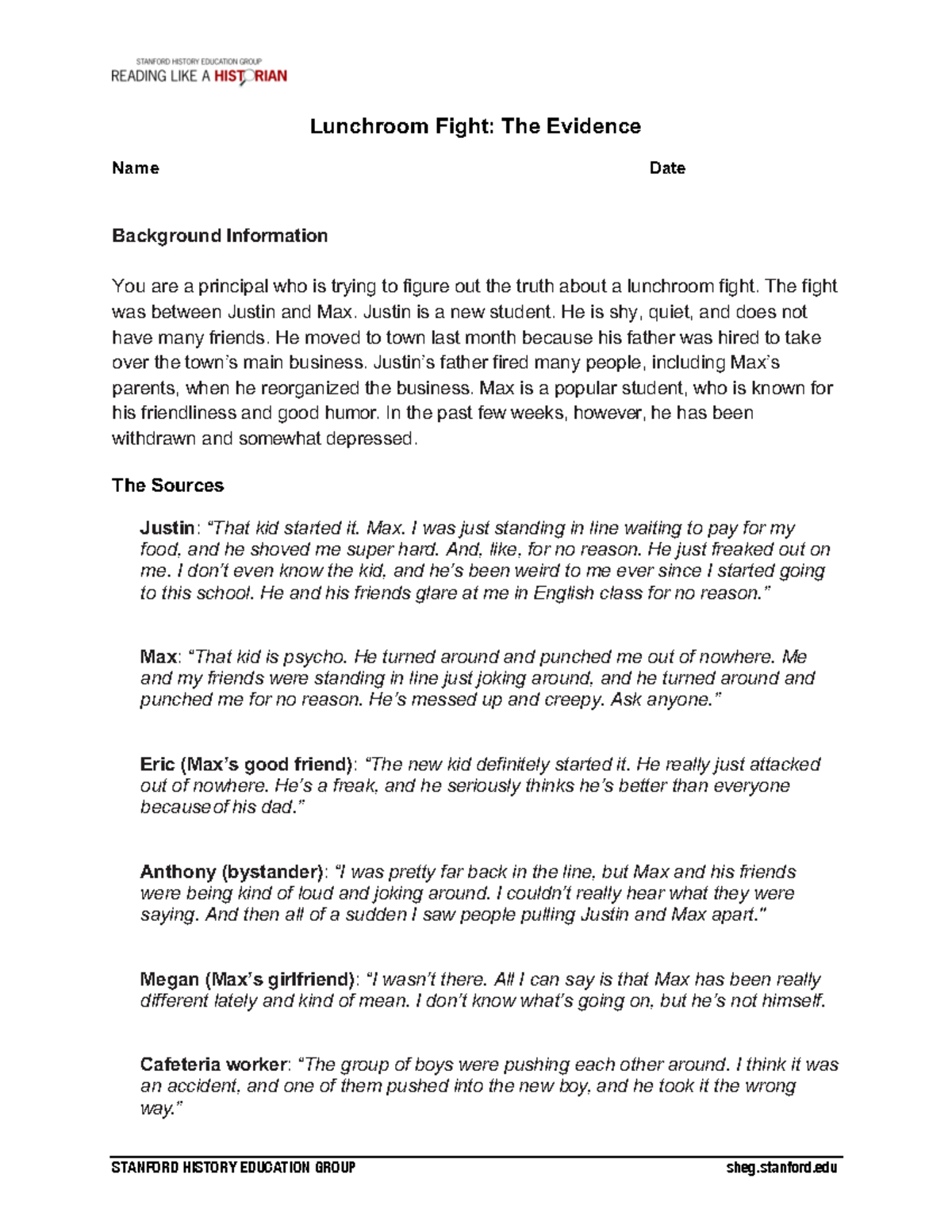 Lunchroom Fight II Student Materials En Fillable 0 Lunchroom Fight 