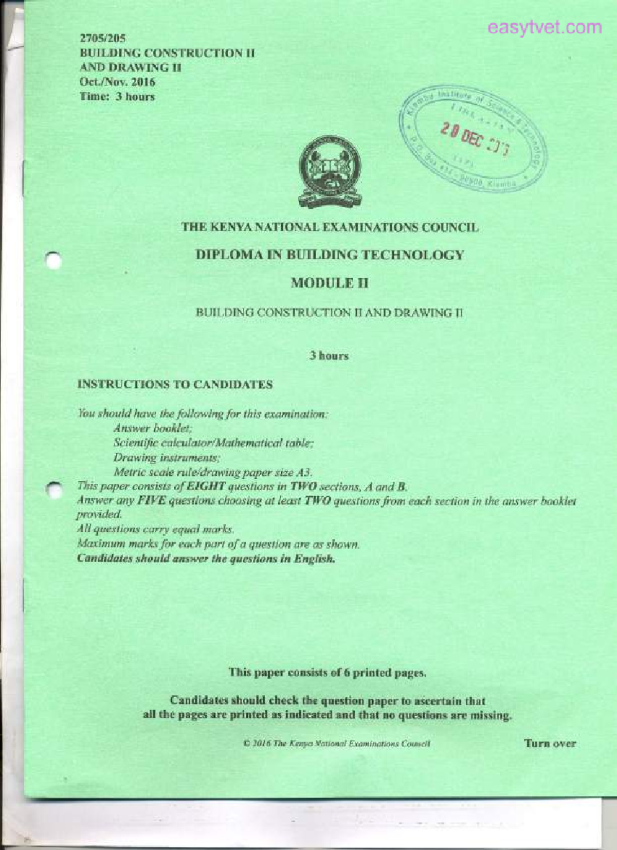 2016 nov - Summary Diploma in Building Technology - Studocu